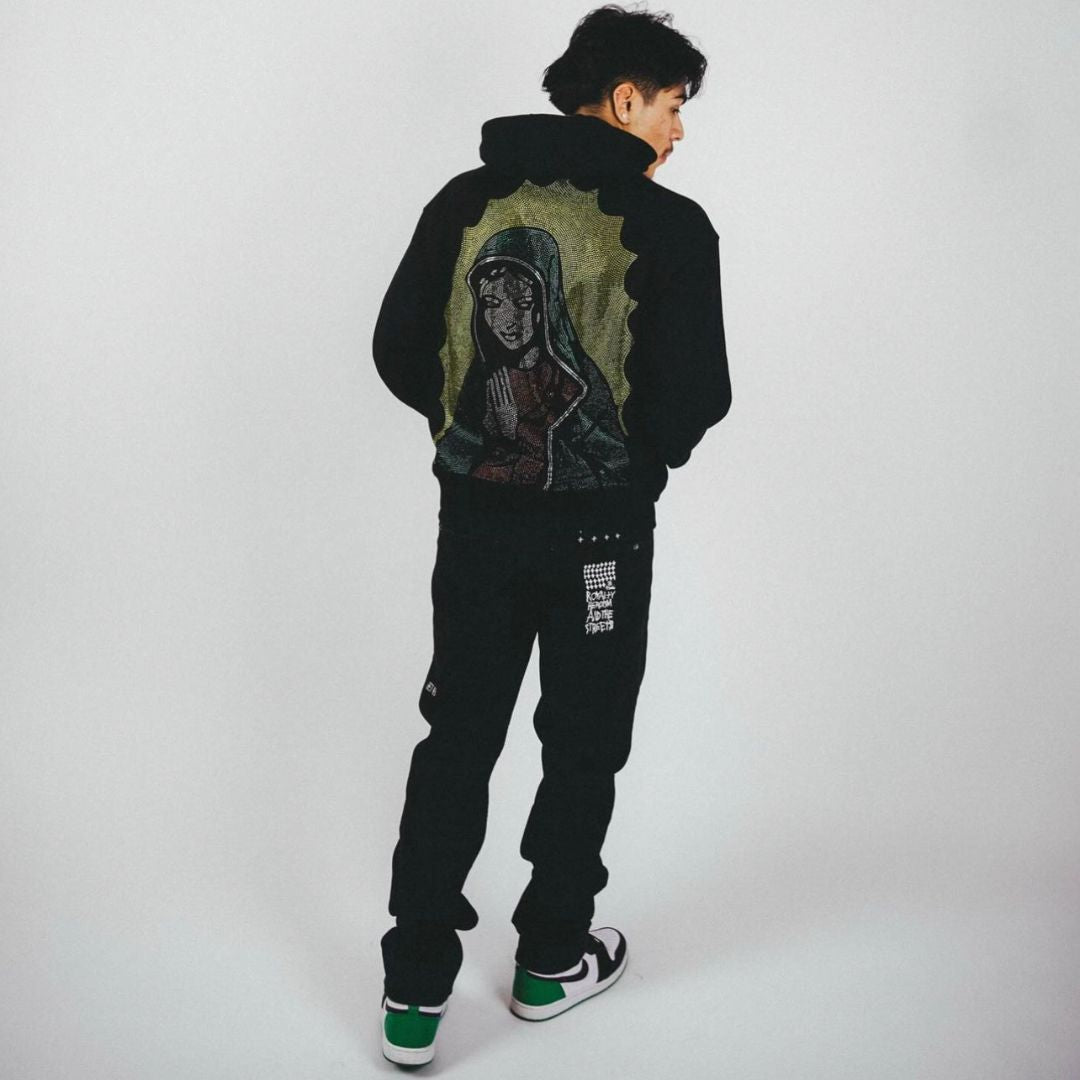 "San Judas" Rhinestone Hoodie – AllPesosNoBesos.com